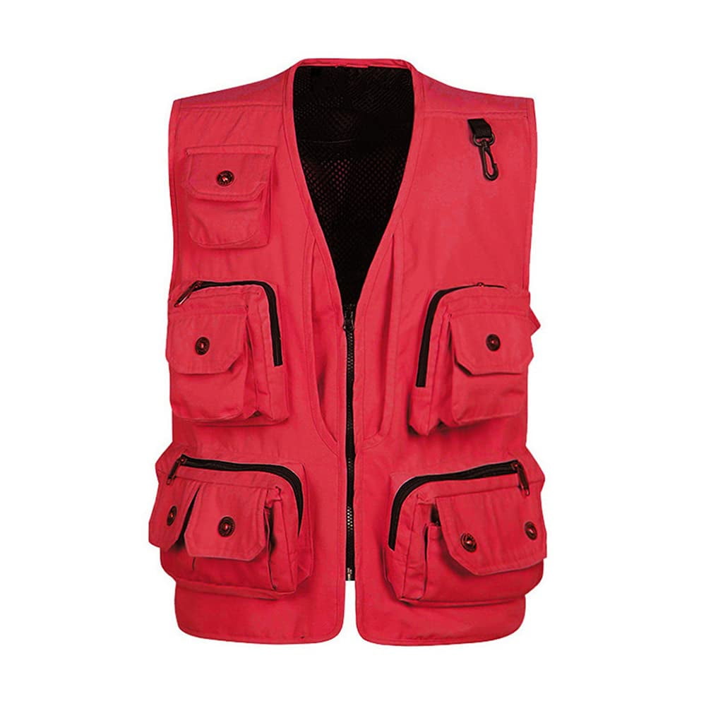 HAORUN Mens Utility Waistcoat Gilet Zip-Off Back Multi Pockets Vest ...