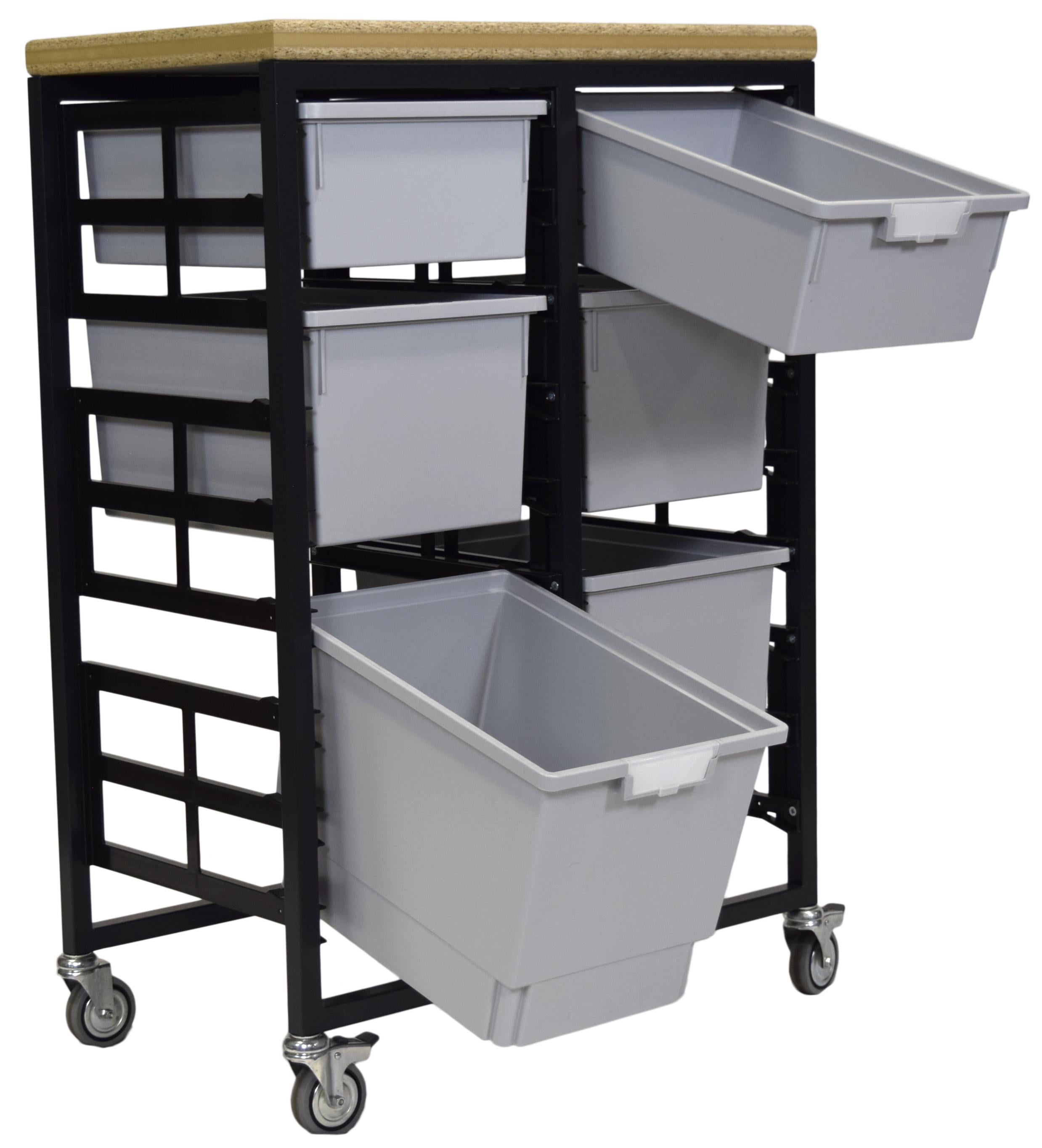 Mobile Workbench Storage Station w/Wood Top -6 StorSystem Trays-Grey ...