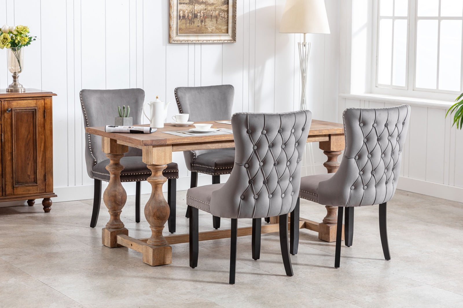 Wing-Back Button Tufted Dining Chairs, High-end Velvet Upholstered ...