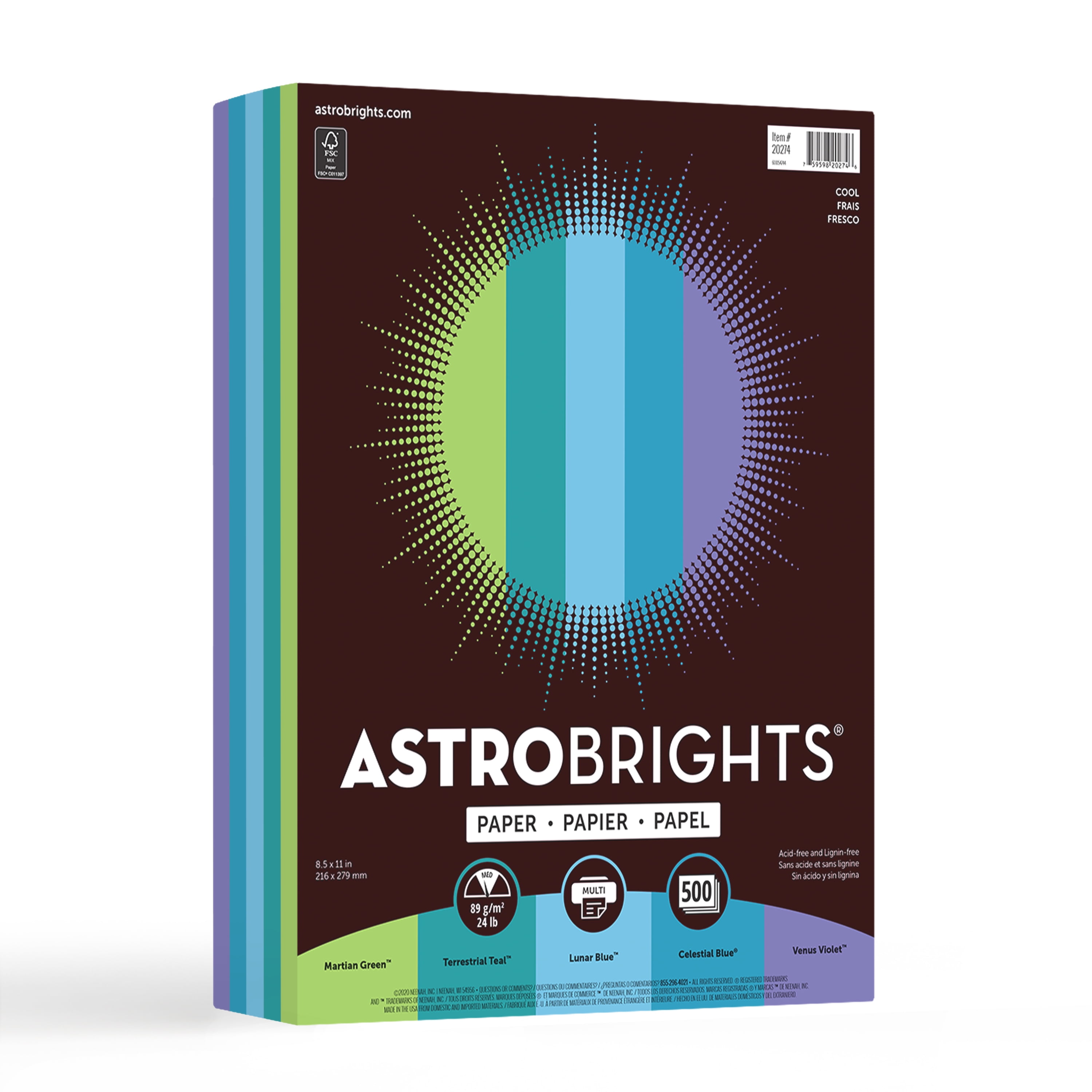 Astrobrights Color Paper, 8.5" x 11", 24 lb., Cool Assortment, 500 ...