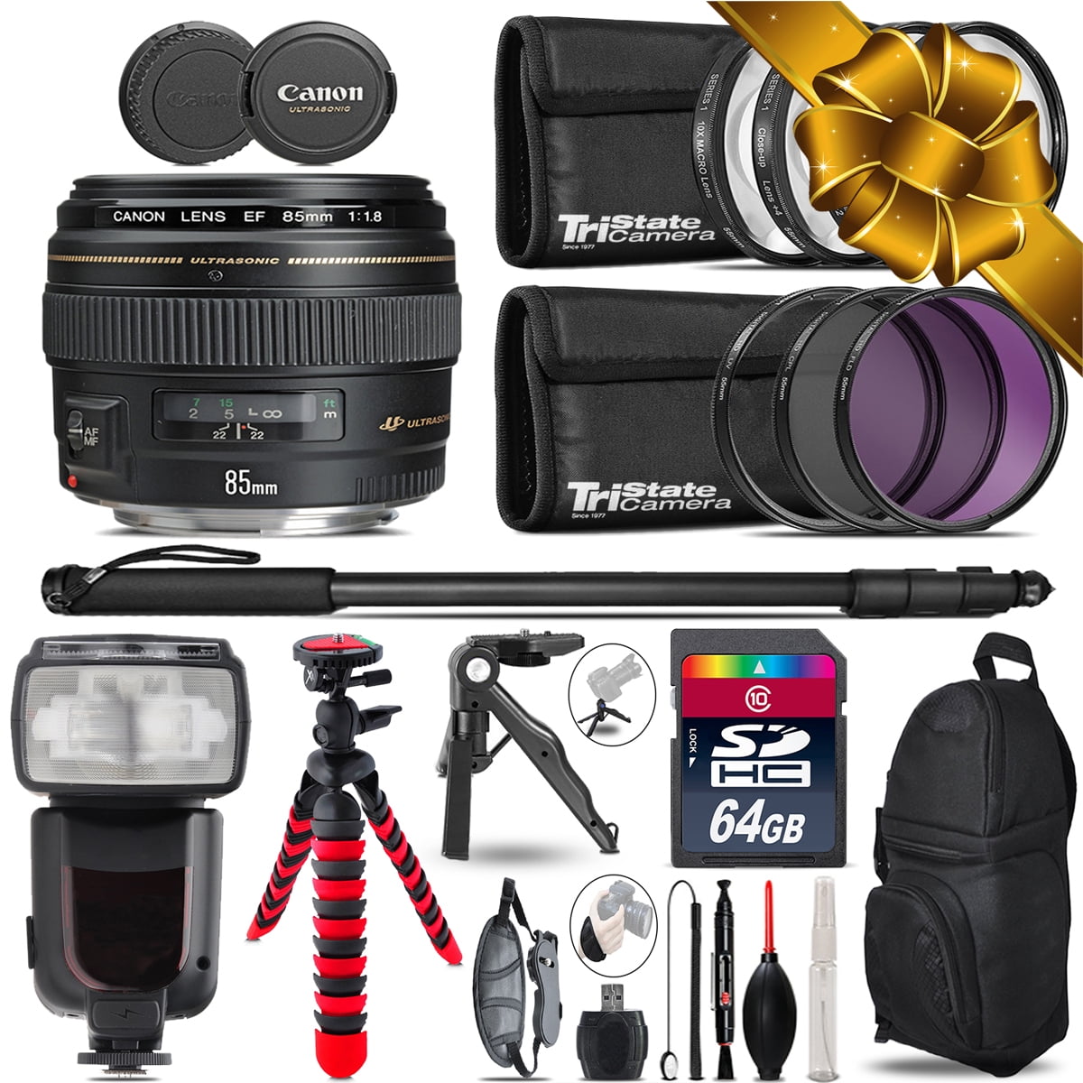 Canon 85mm f/1.8 USM + Professional Flash + Macro Kit - 64GB Accessory ...