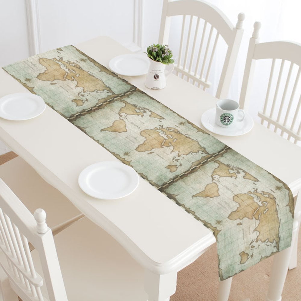 MYPOP Vintage World Map Table Runner Home Decor 16x72 Inch,Retro Earth ...