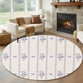 8ft Round Rug Purple Flowers Area Rugs for Living Room Bedroom Washable ...