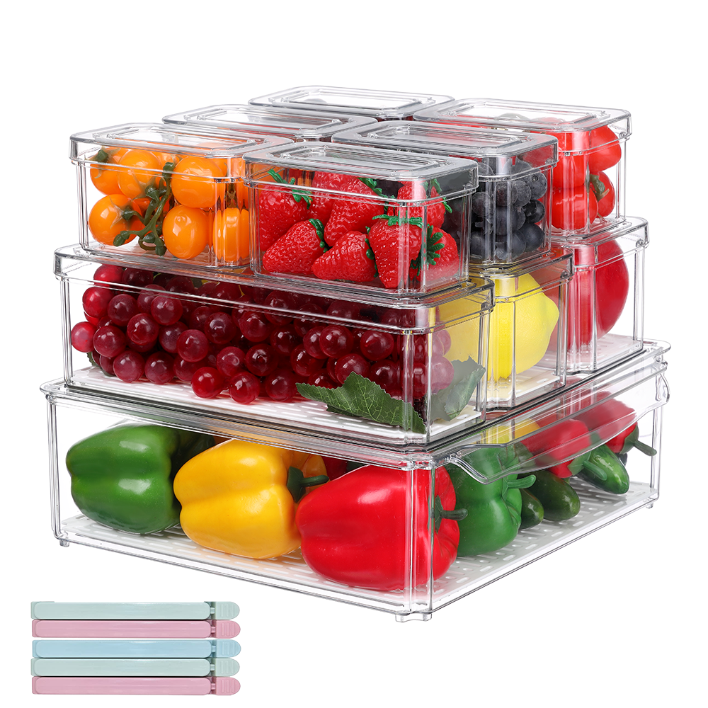 Pure Future 10 Pcs Refrigerator Organizer Bins with Lids, BPA-Free ...