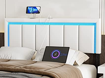 IKIFLY Full Size LED Headboard with 2 USB Ports, Adjustable Height ...
