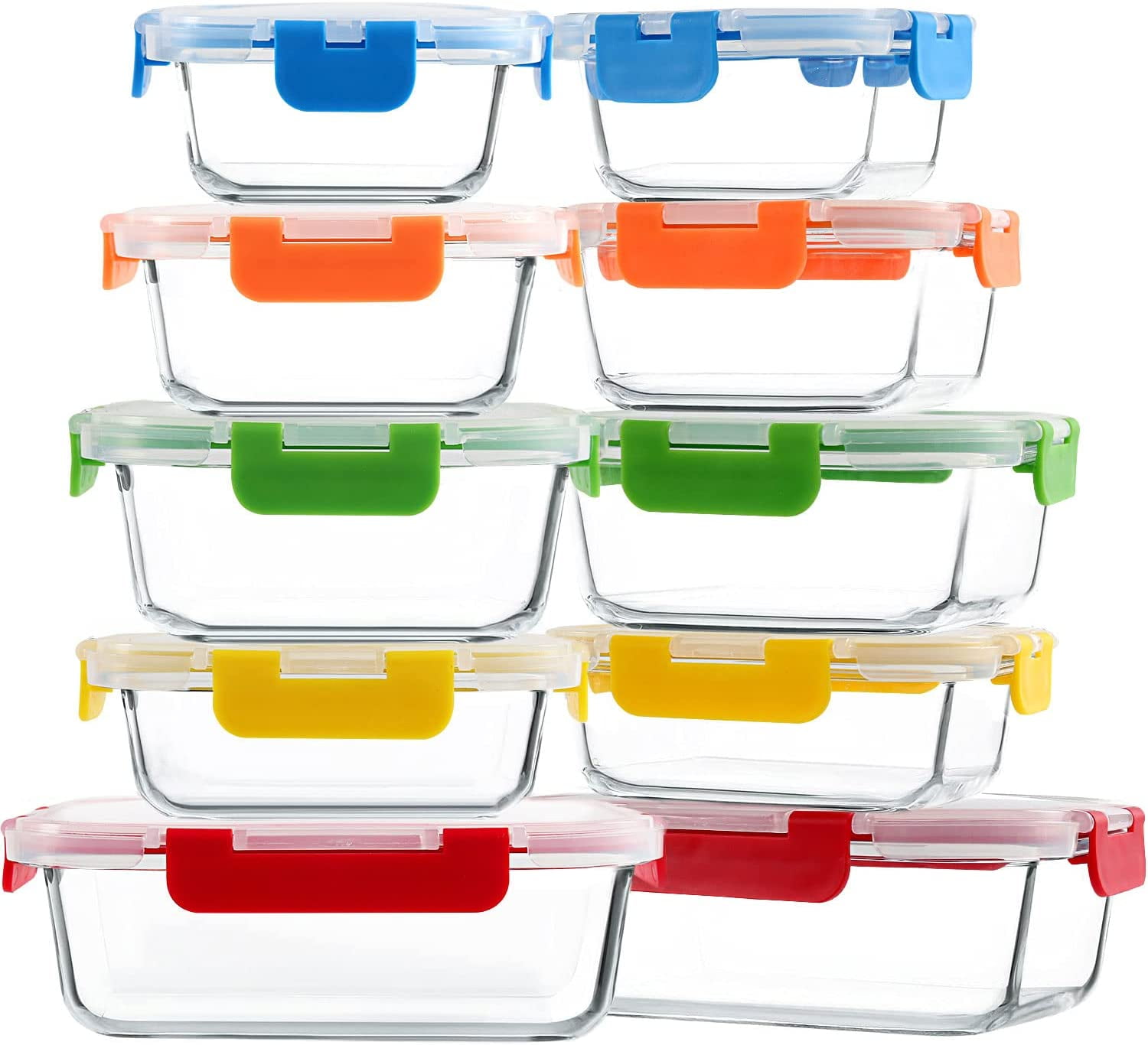 20 Pieces Glass Food Storage Containers with Lids, No Leaking Glass ...