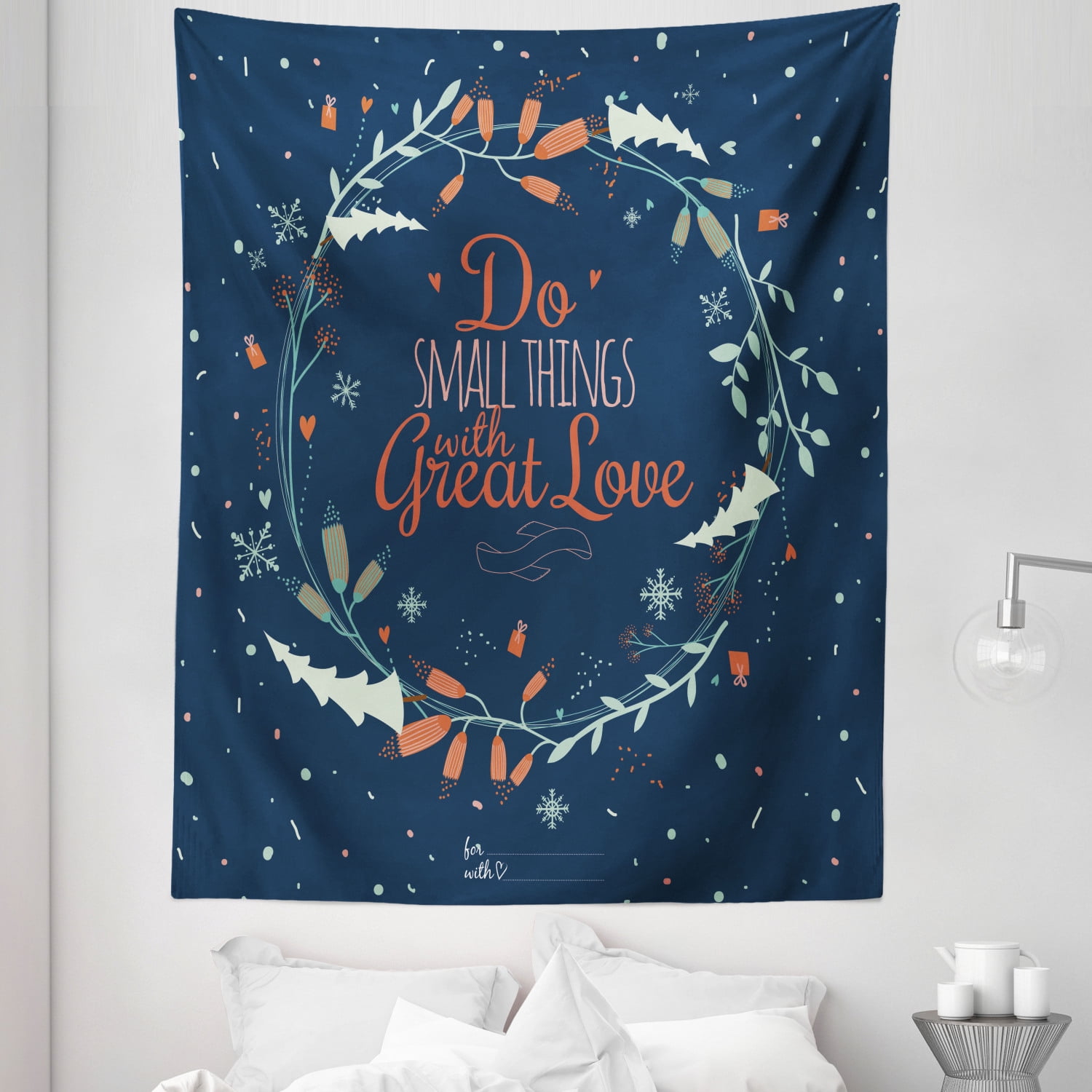 Saying Tapestry, Romantic Floral Wreath with Laurel Leaves Loving ...