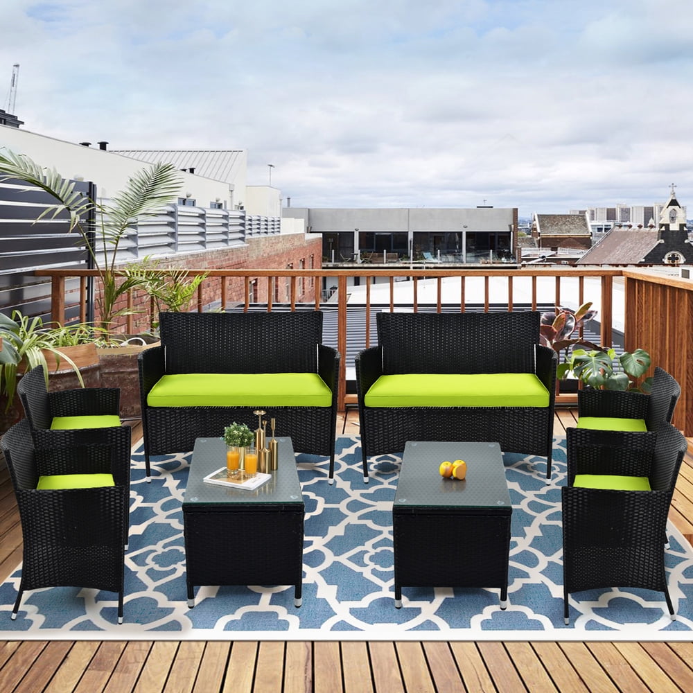 YOFE 8 Piece Patio Dine Set for Deck Garden, Outdoor Funiture Wicker ...