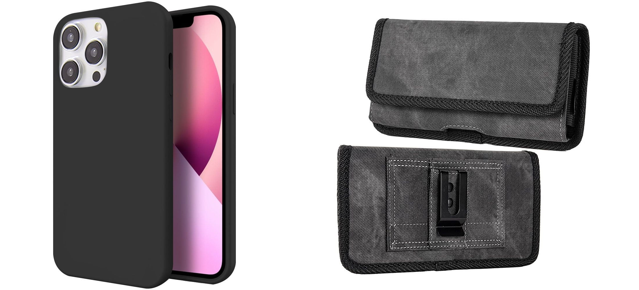 Slim Silicone Case and Belt Holster Pouch for iPhone 14 Pro Max (Black ...