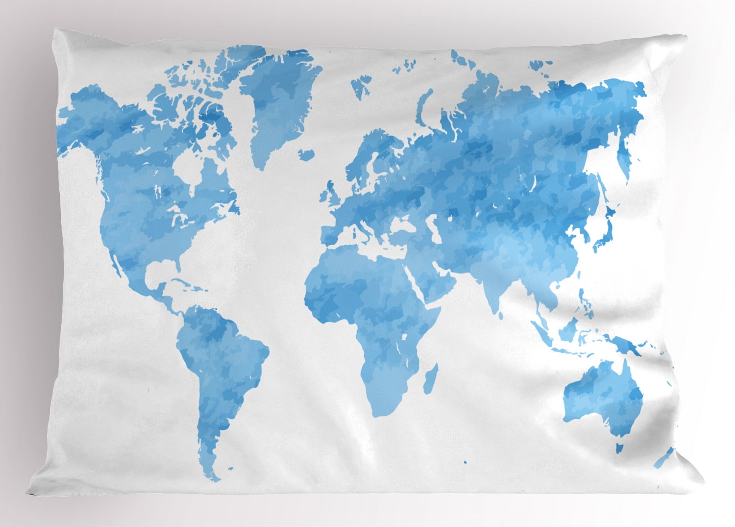 Map Pillow Sham Blue Watercolor Style World Map Artistic Pastel Colored ...