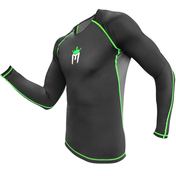 Meister Rush Long-Sleeve Rash Guard for MMA, BJJ & Surfing - Black/Neon ...