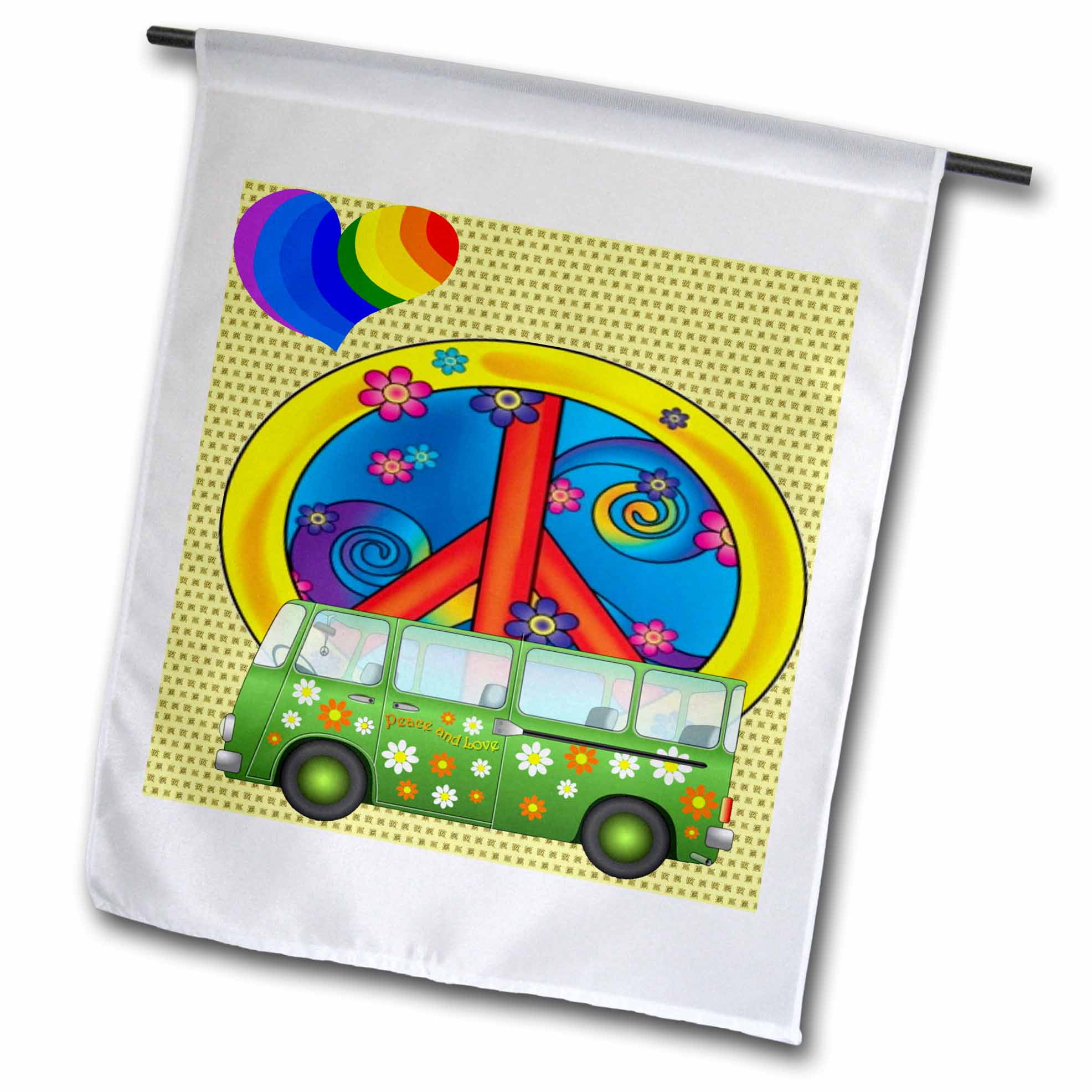 3dRose The 60s Peace,love,flower power van and peace sign art - Garden ...