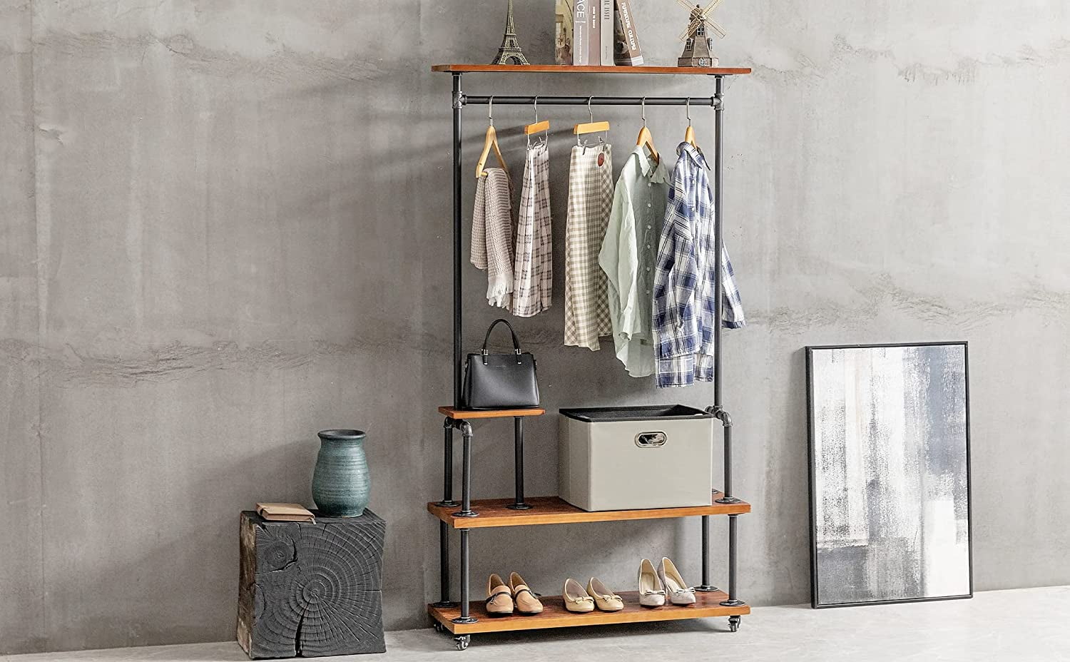 Industrial Clothing Rack, Pipe Style Rolling Garment Rack, Heavy Duty ...