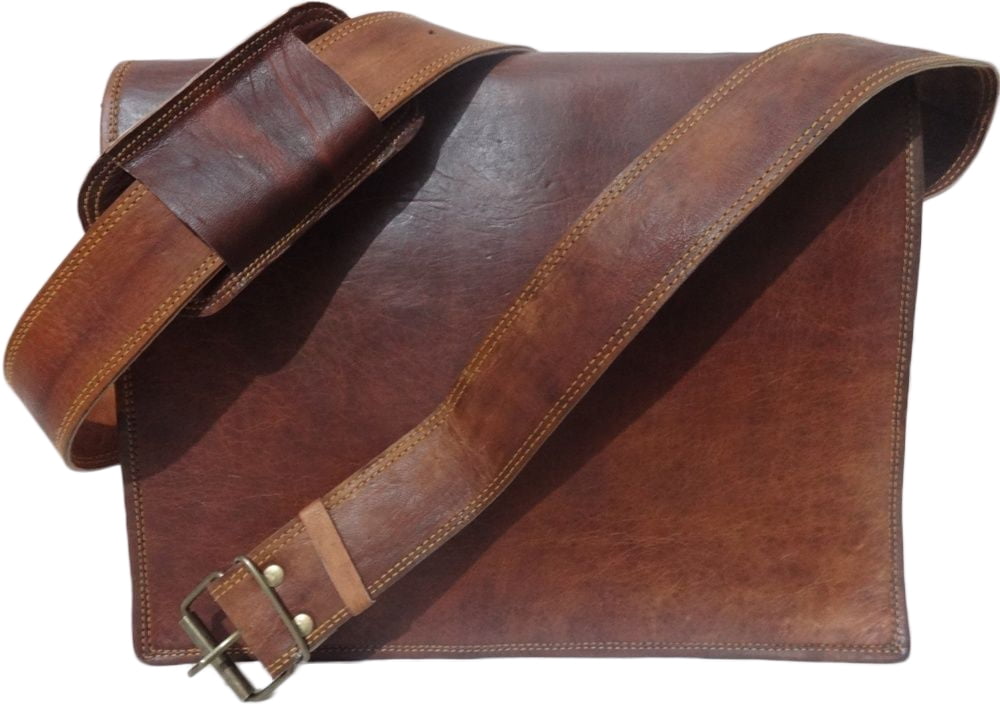 Madosh Genuine Leather Laptop Messenger Bag Flap Over Office Crossbody ...