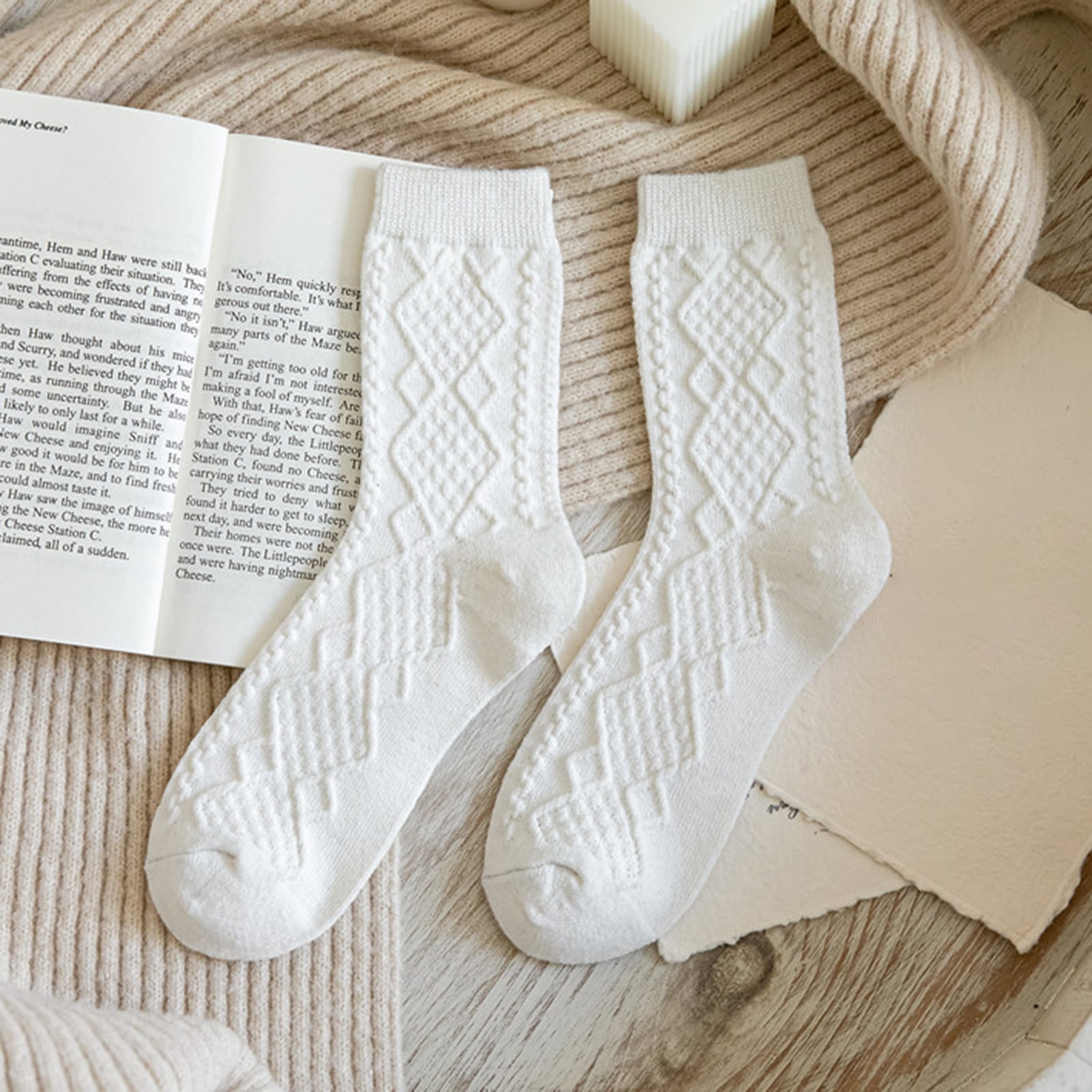 DISHAN Lady Socks 1 Pair Keep Warm Middle Tube Cozy Japanese Style Lady ...