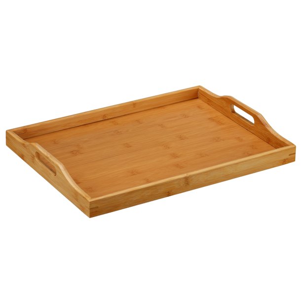 Cortesi Home Alex Natural Bamboo Butler Serving Tray Table with Handles ...
