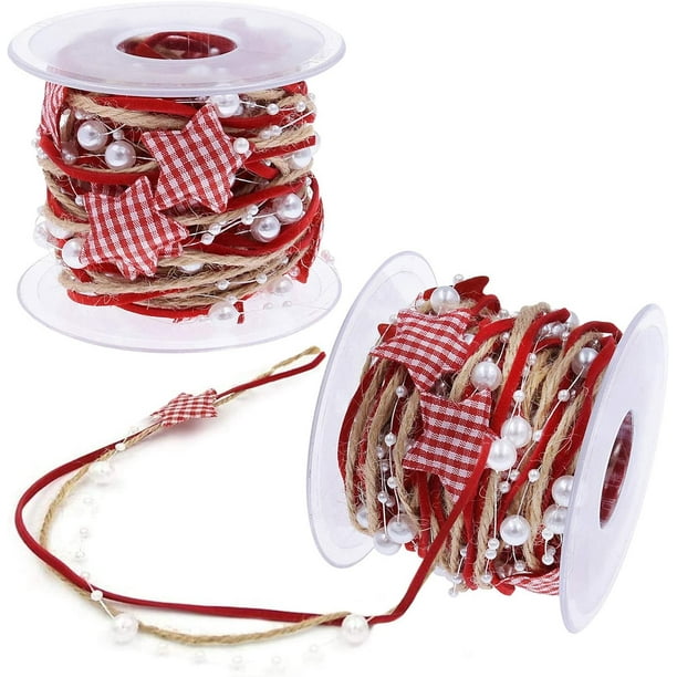 2 Rolls Red Artificial Bead Ribbon Stain Ribbon And String For ...