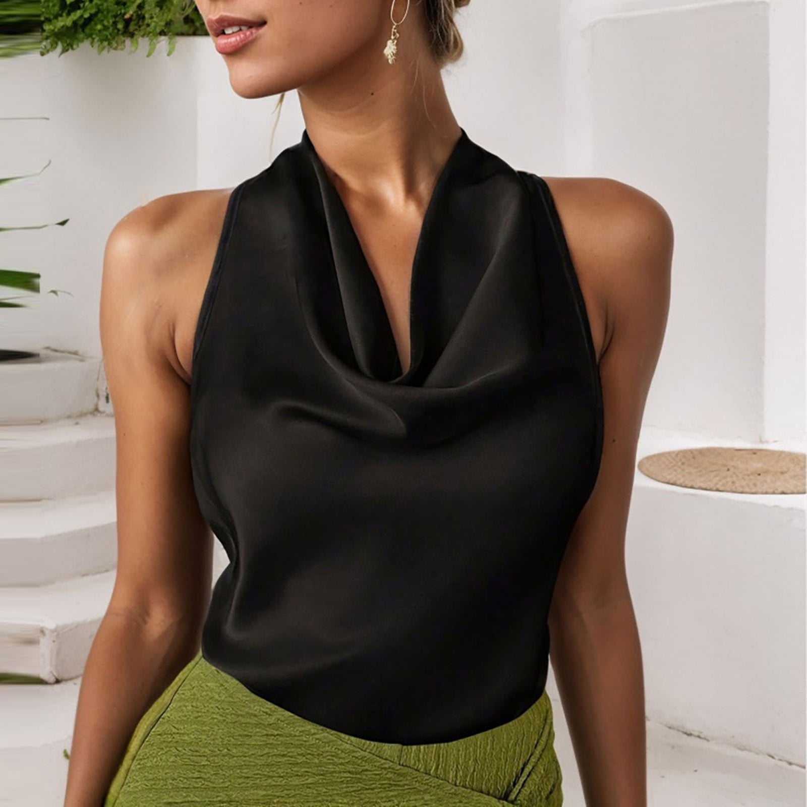 Click here for Tataai Women Halter Neck Solid Color Tank Top Slee... prices