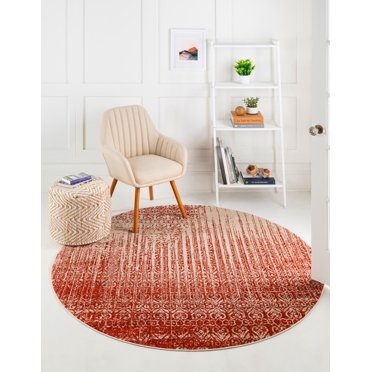 Unique Loom Jennifer Del Mar Rug Red/Beige 6' 1" Round Geometric ...