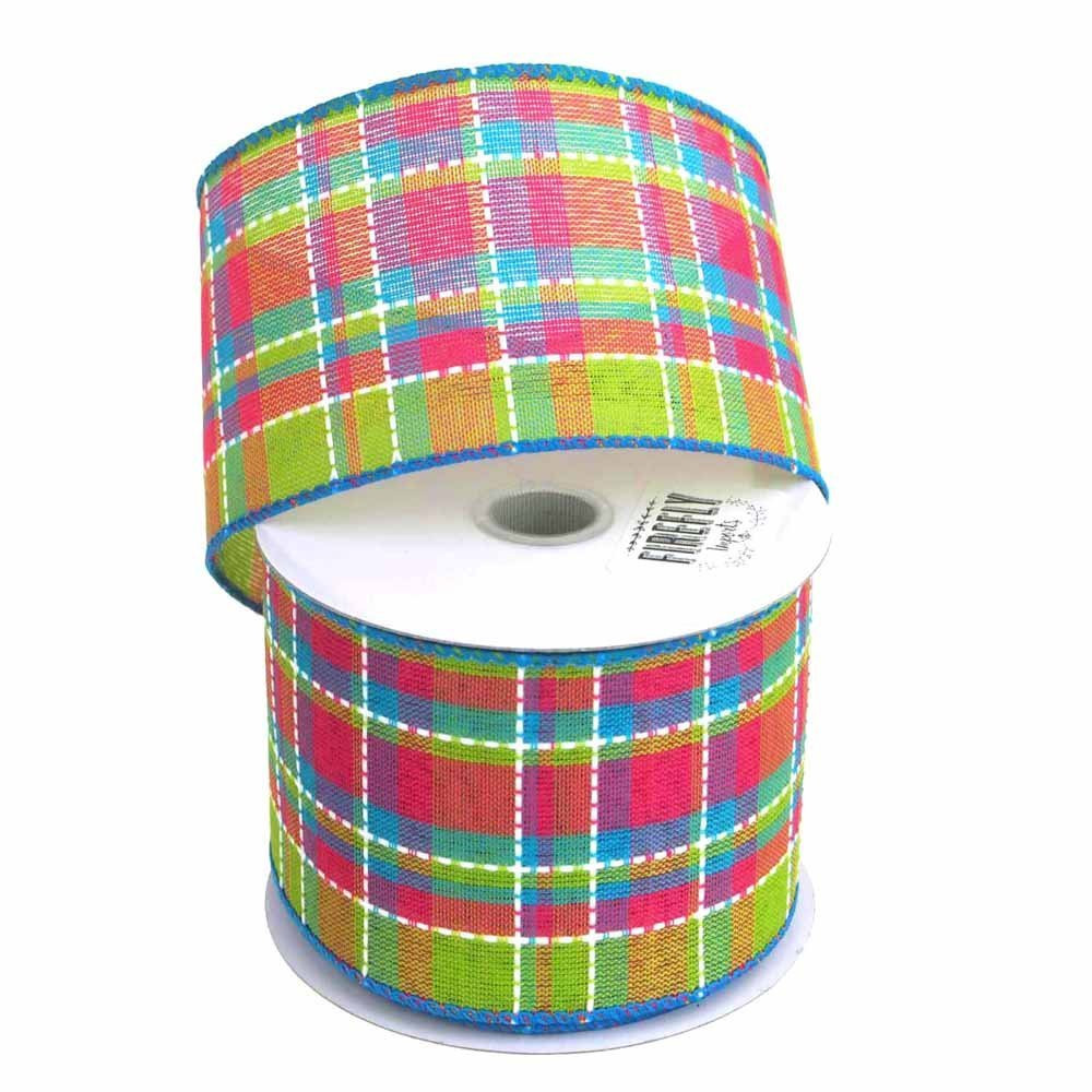 Colorful Dash Plaid Polyester Ribbon Wired Edge, 2-1/2-Inch, 10 Yards ...