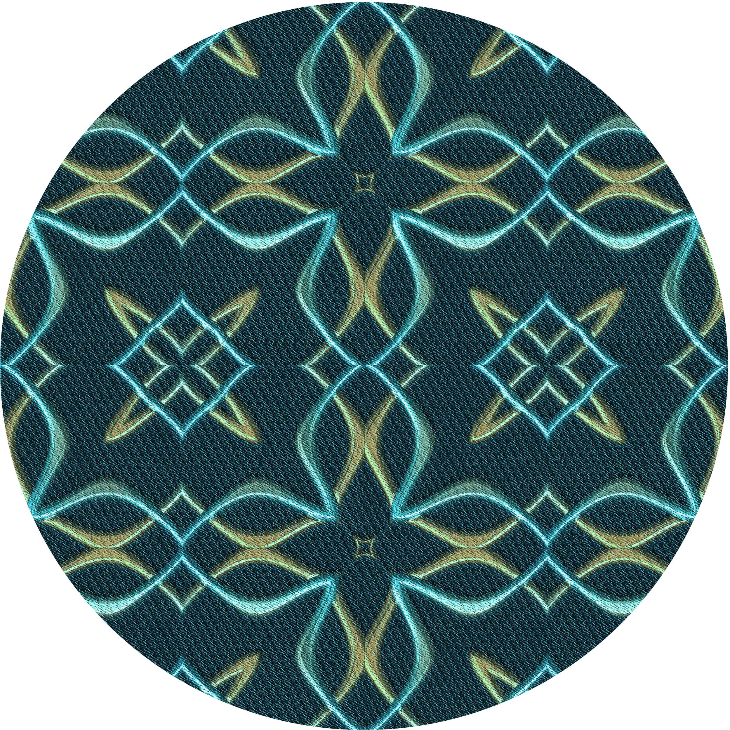 Ahgly Company Indoor Round Patterned Deep-Sea Green Area Rugs, 8' Round ...