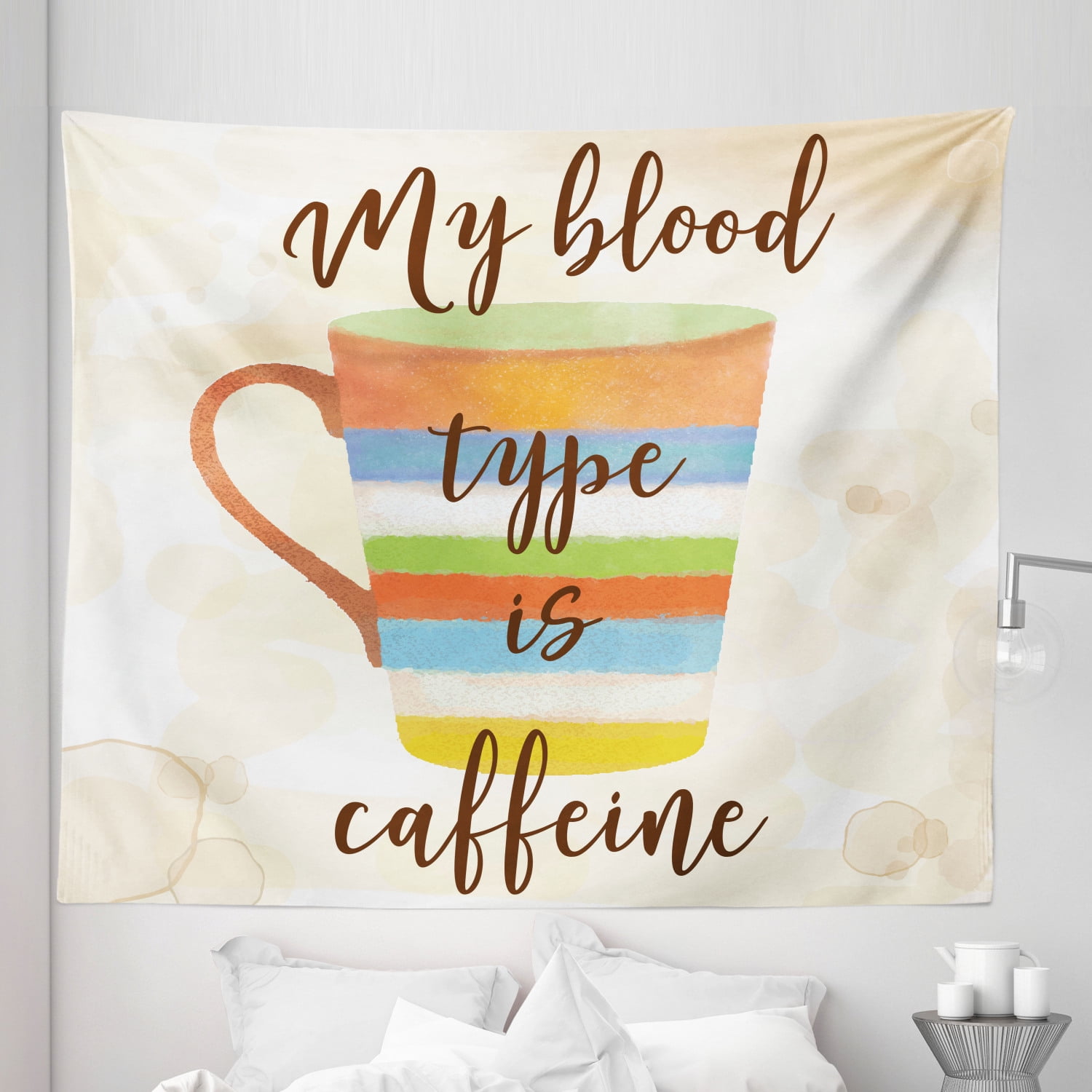 Coffee Tapestry, Writing of My Blood Type is Caffeine Words with Retro ...