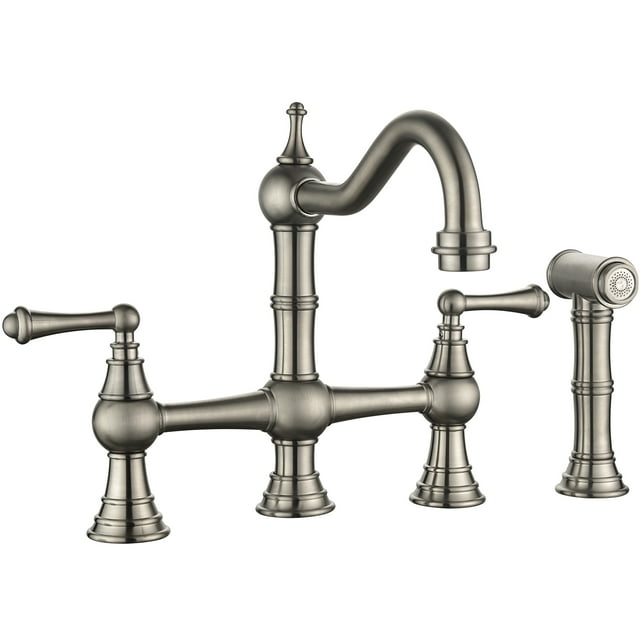 2-Handle Bridge Kitchen Faucet With Side Sprayer in Brushed Nickel ...
