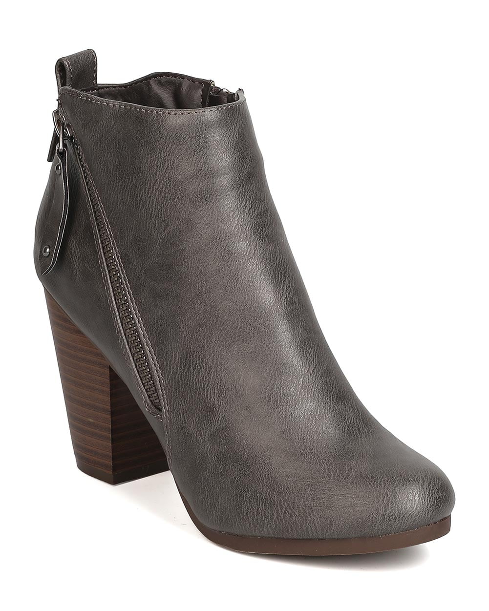 New Women Breckelles Gail-28 Leatherette Zippered Chunky Heel Bootie ...