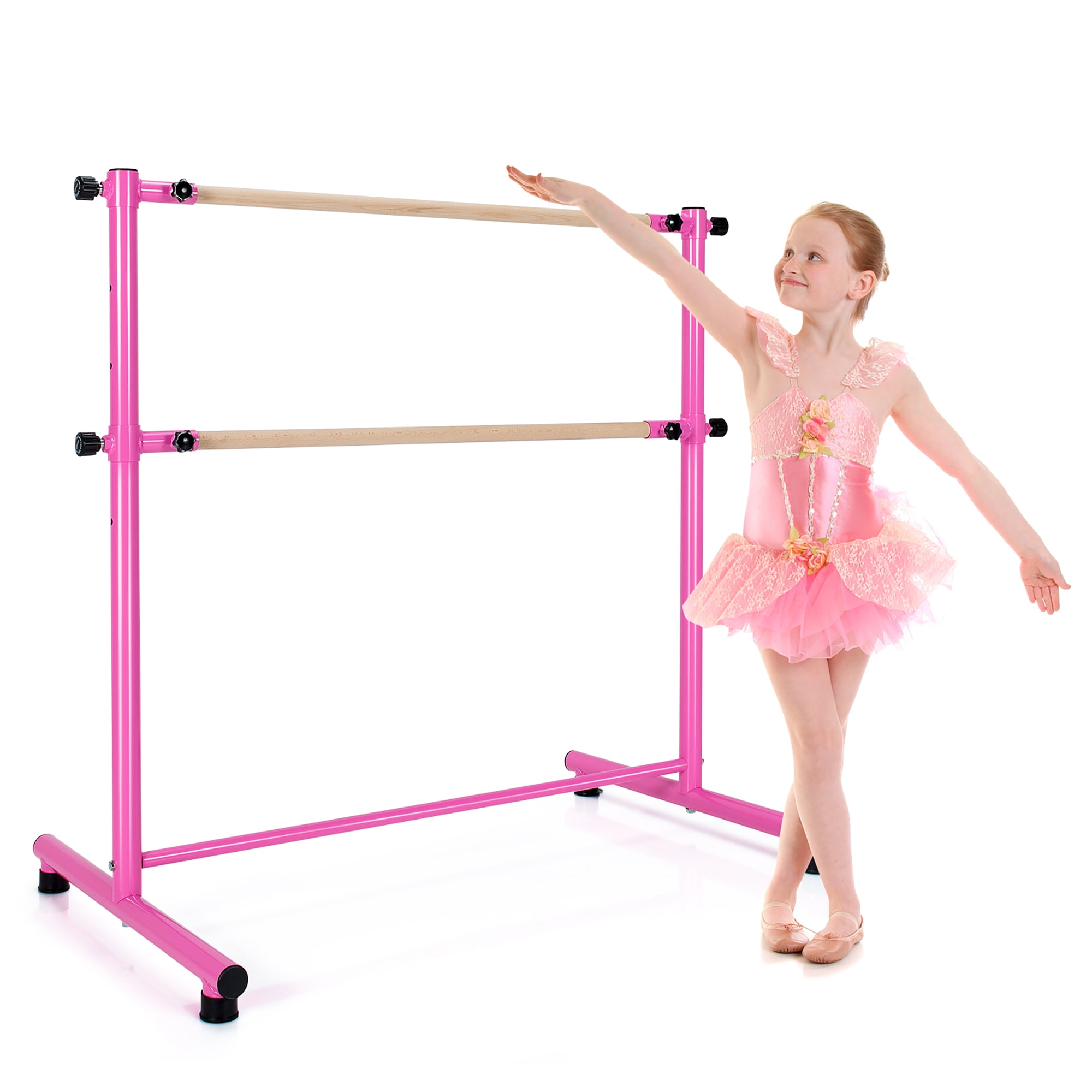 Gymax Portable 4FT Freestanding Double Dancing Ballet Barre Bar w/ 5 ...
