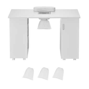 SKYSHALO Mobile Manicure Table with Dust Collector, 8 Wheels & 3 Bags ...