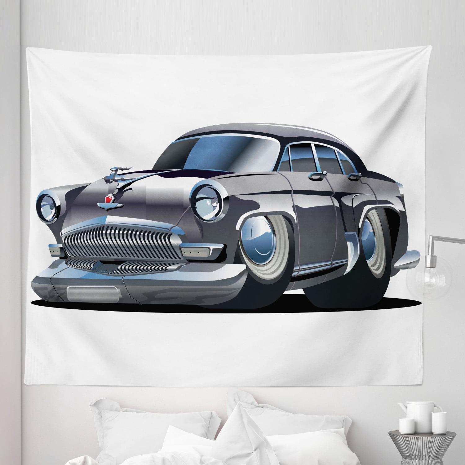 Cars Tapestry, Retro Inspired Car Design with Asymmetric Tires Fast Car ...