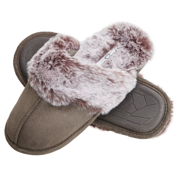Jessica Simpson Comfy Faux Fur Womens House Slipper Scuff Memory Foam ...