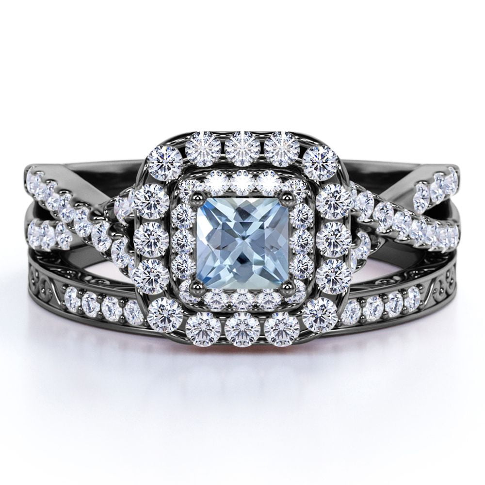 1.75 carat Square Light Blue Created Aquamarine Infinity Modern Ring ...