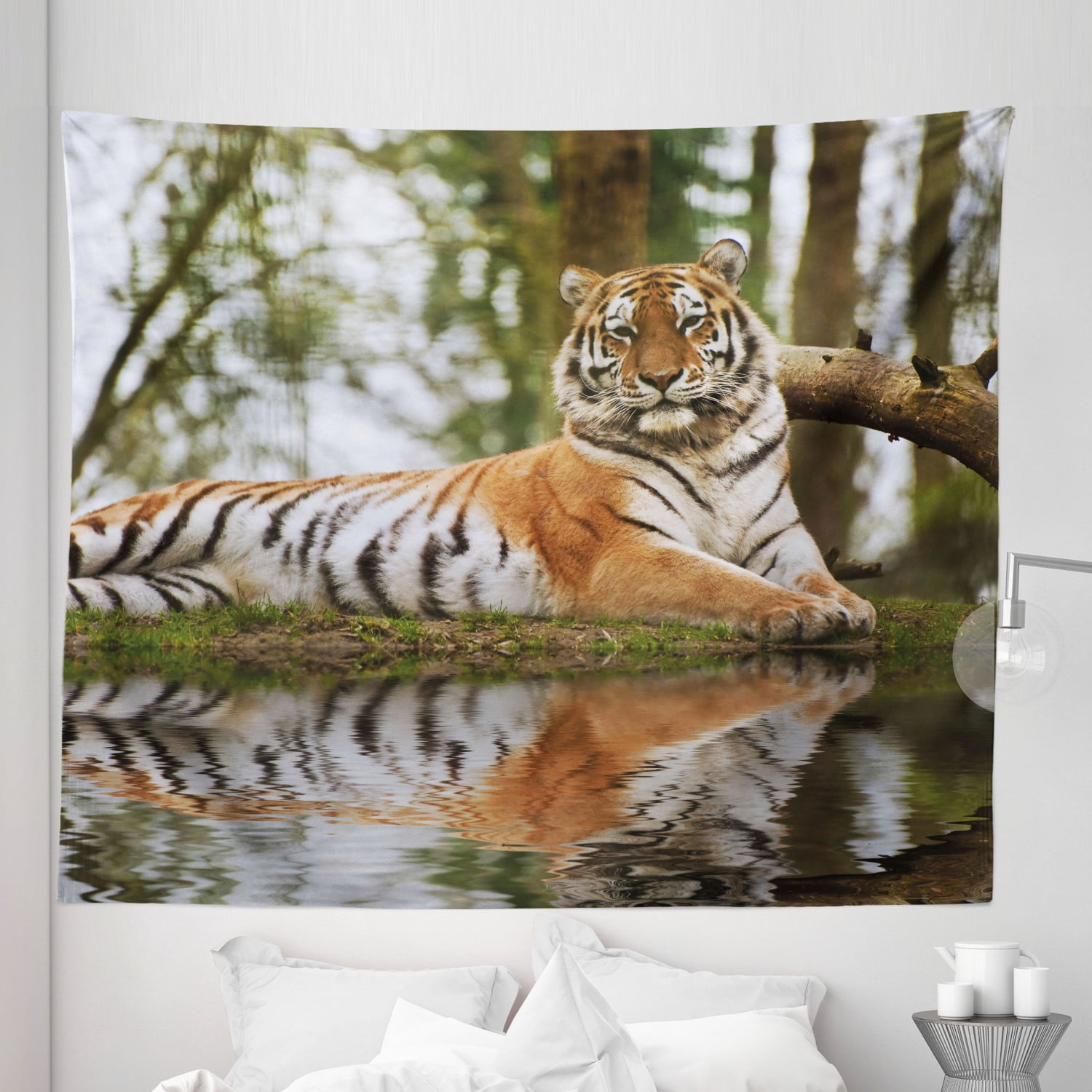 Tiger Tapestry, Beast of Siberia Resting on a Warm Day on a Lake with ...