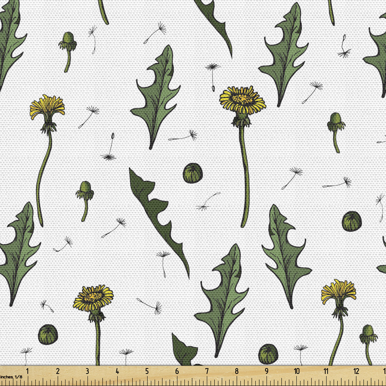 Dandelion Fabric by the Yard, Spring Botany Love Leaf Flower Pattern ...