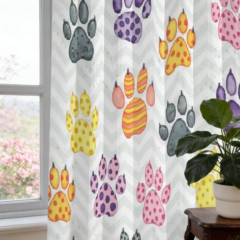 Dog Paw Print Rainbow Chevron Pattern Pinch Pleated Blackout Curtains ...
