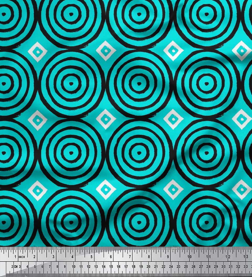 Soimoi Satin Silk Fabric Diamond & Circle Block Print Fabric by The ...