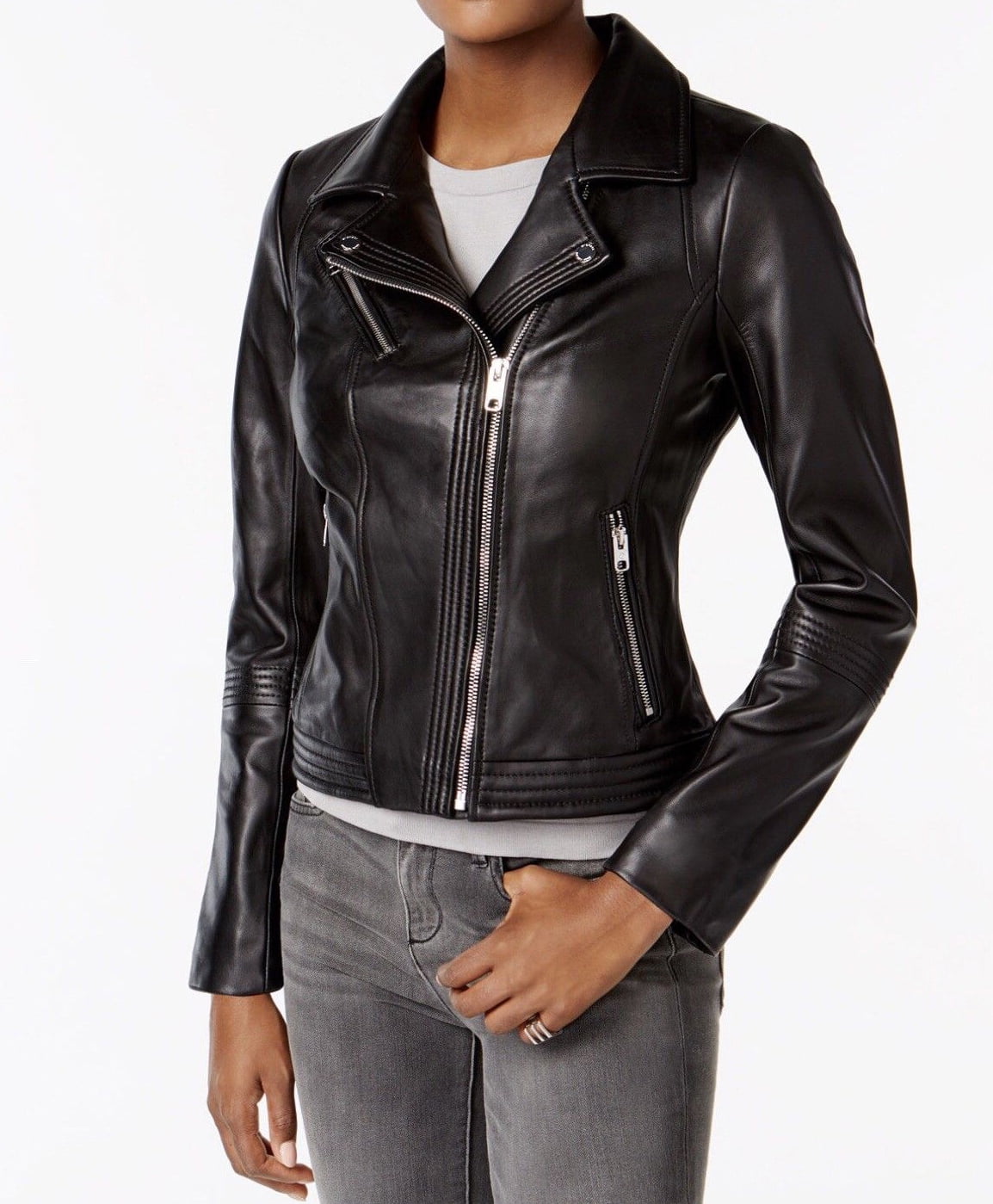 MICHAEL Michael Kors Black Leather Moto Jacket (XS) - Walmart.com MICHAEL Michael Kors Black Leather Moto Jacket (XS) - Walmart.com