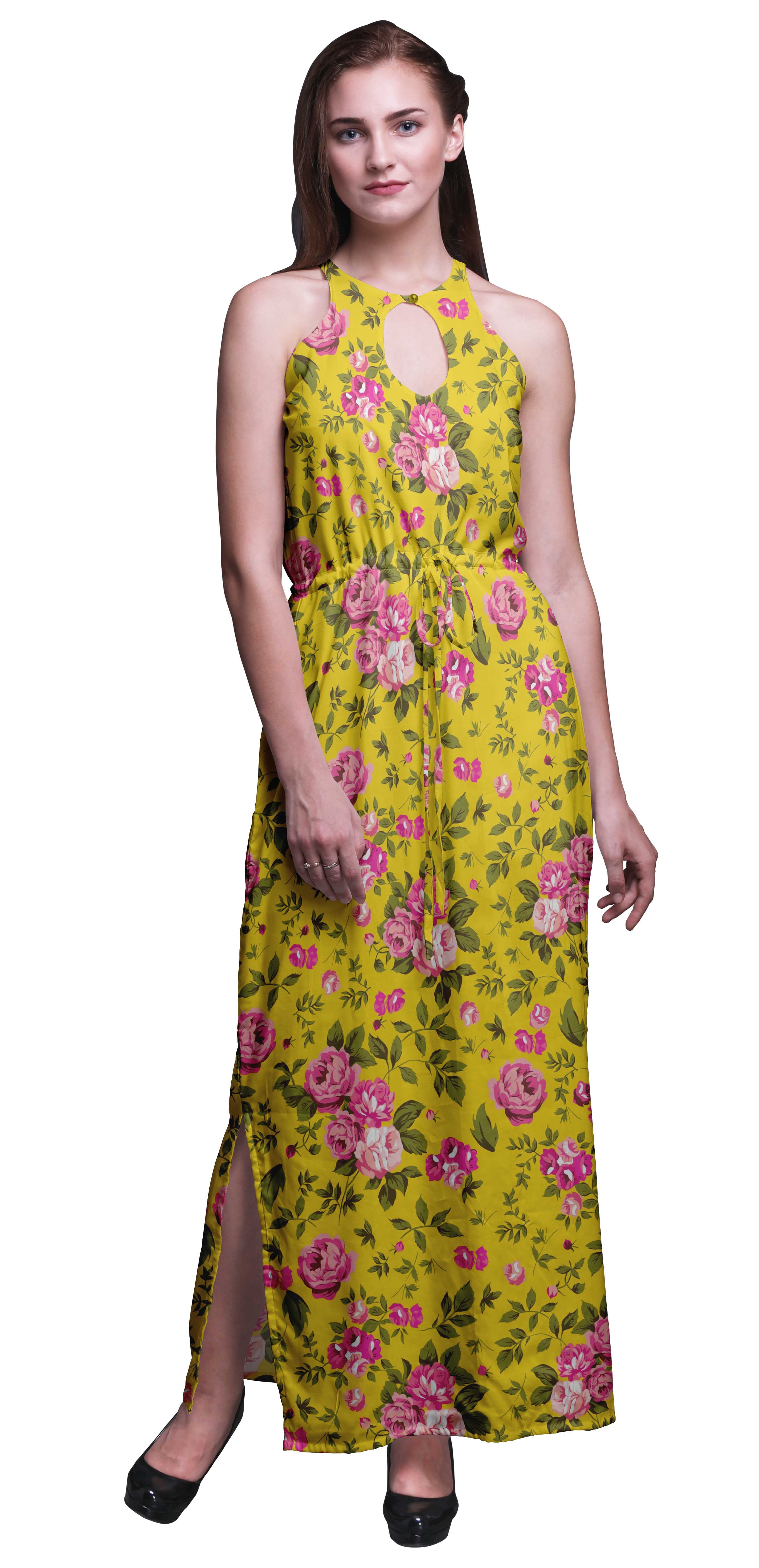Bimba Floral Ladies Sleeveless Long Print Maxi Dress with Side Slits ...