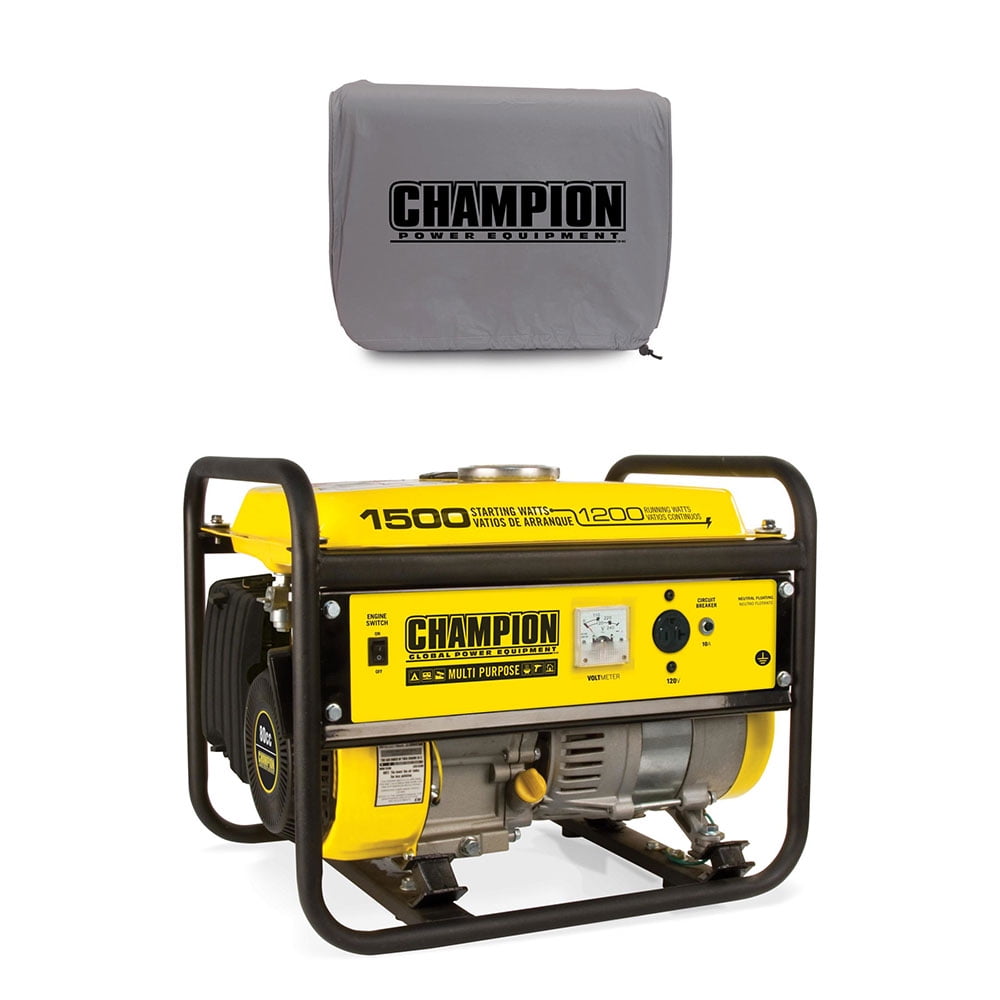 Champion 1200 Watt Portable Gas Generator w/ Vinyl Portable Cover, Gray ... Champion 1200 Watt Portable Gas Generator w/ Vinyl Portable Cover, Gray ...