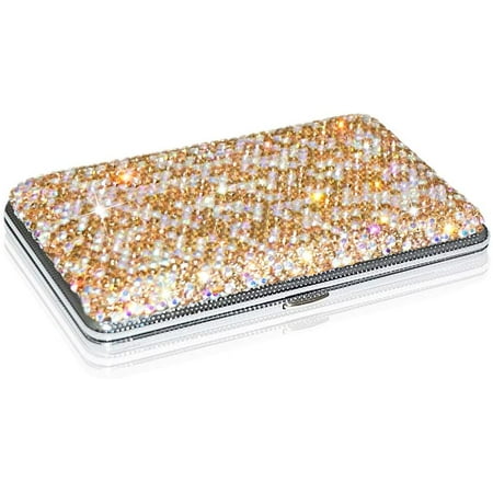 Metal Cigarette Case Bling Crystal Cigarette Box Double Sided Spring ...