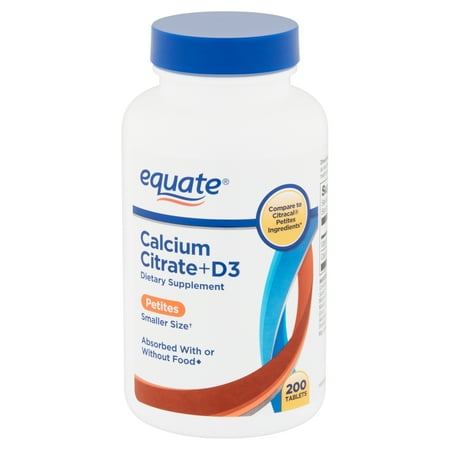 Equate Calcium Citrate+D3 Petites Tablets, 200 count - Walmart.com