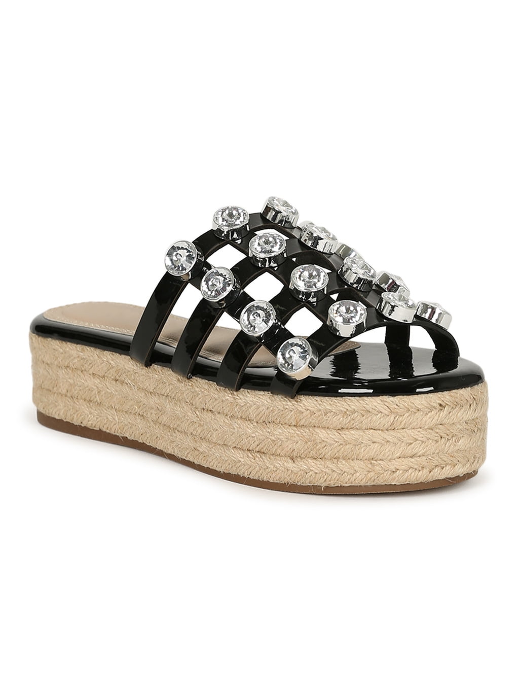 Women Caged Bejeweled Espadrille Flatform Slide Sandal 19669 - Walmart.com