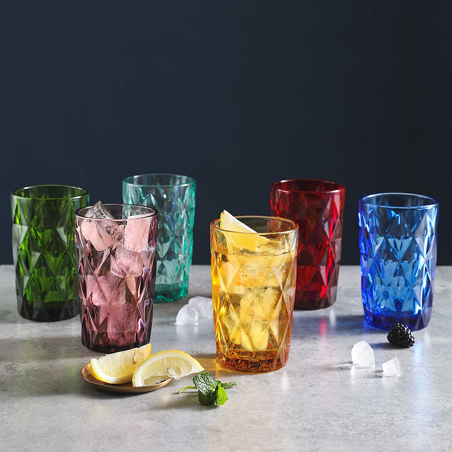 Whole Housewares Colored Glass Drinkware 12 Ounce Water Glasses Multi Whole Housewares Colored Glass Drinkware 12 Ounce Water Glasses Multi