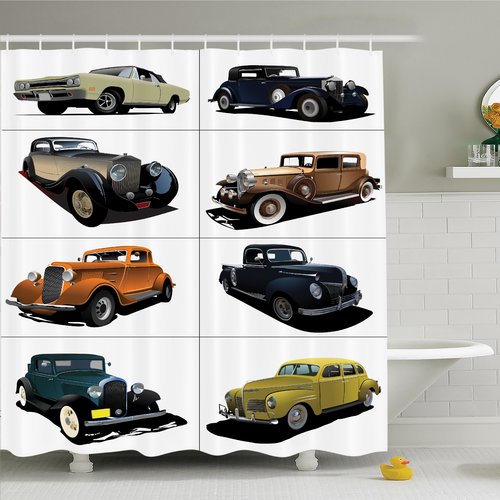Ambesonne Vintage Collage of Fifties Car Shower Curtain Set - Walmart.com