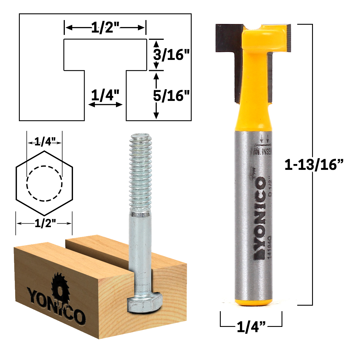 Yonico 3/8" Hex Bolt T Slot Router Bit - 1/4" Shank - 14191q - Walmart.com