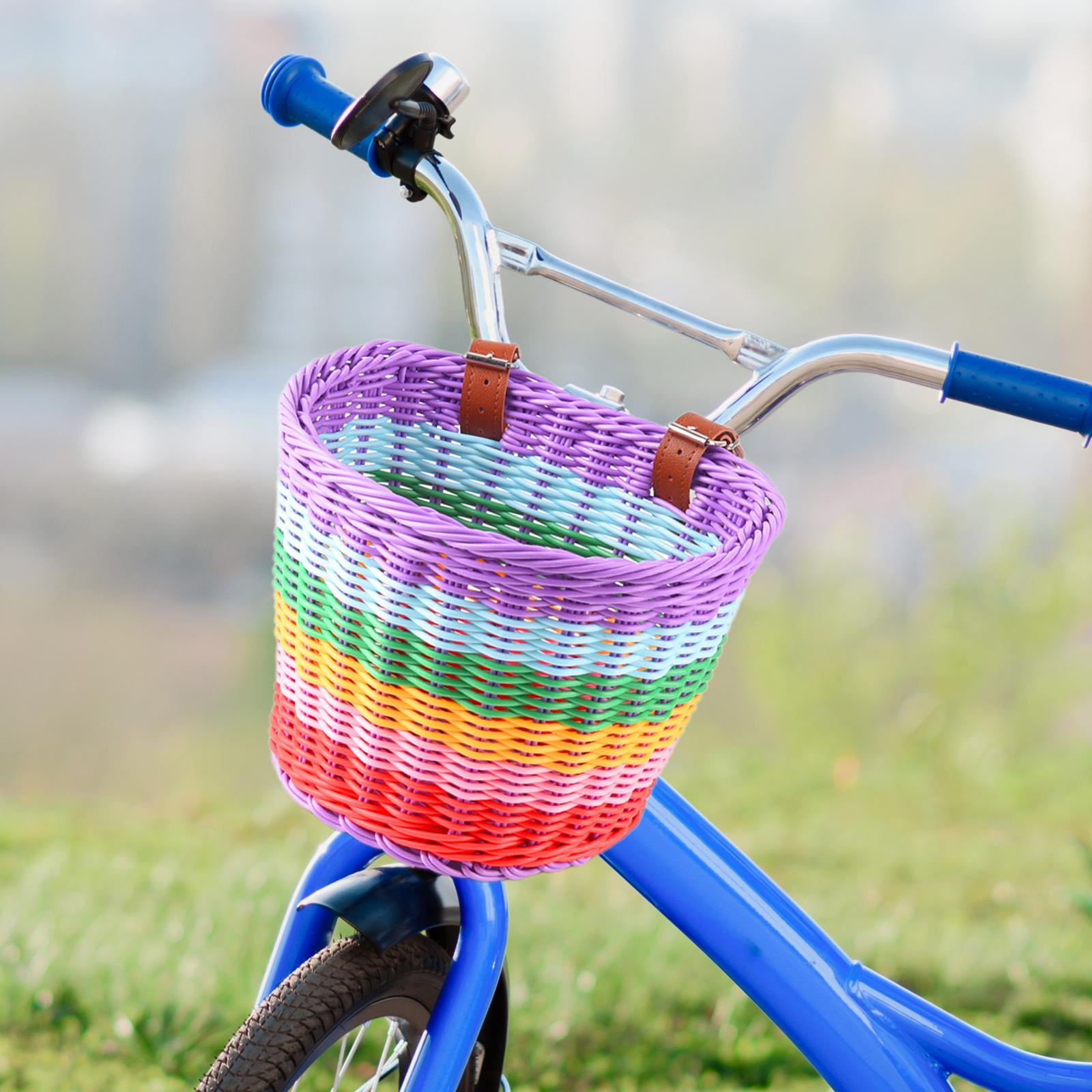 DYNWAVECA Kids Bike Basket Rainbow Color Carrying Basket for Kids Girls Riding L ...