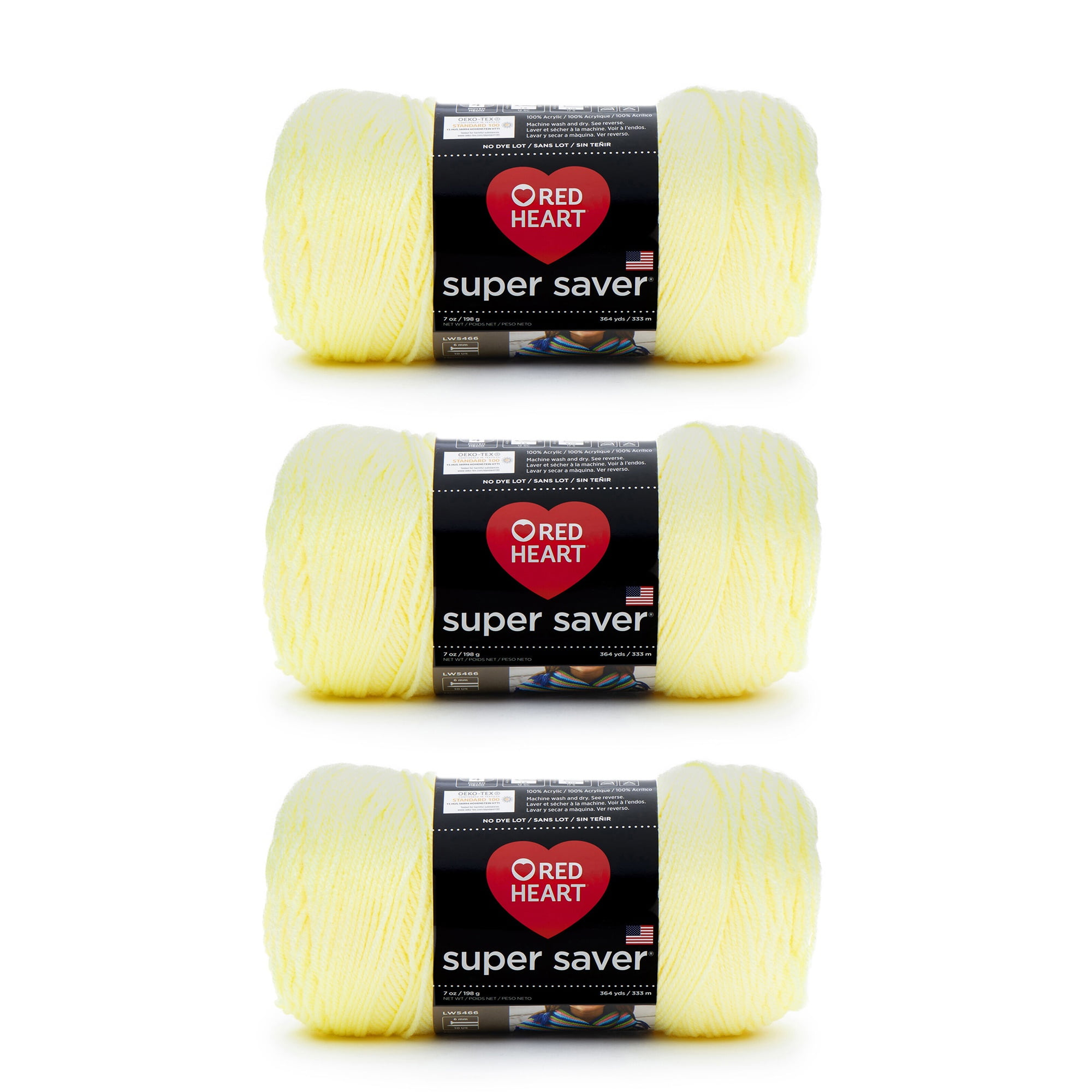 Red Heart Super Saver Pale Yellow Yarn - 3 Pack of 198g/7oz - Acrylic ...