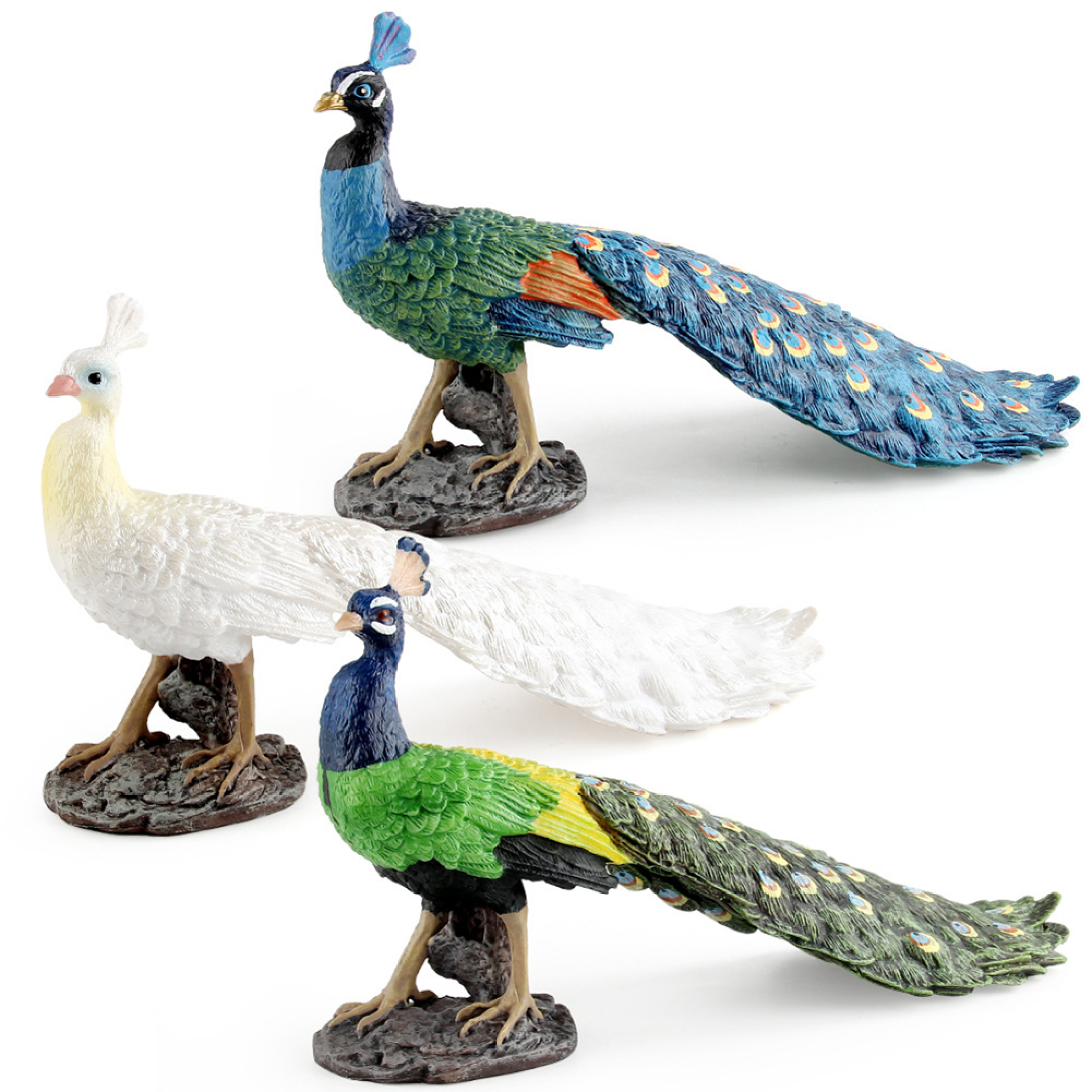 EUBUY Peacock Figurine Realistic Hand Painted Peacock Statue Plastic ...