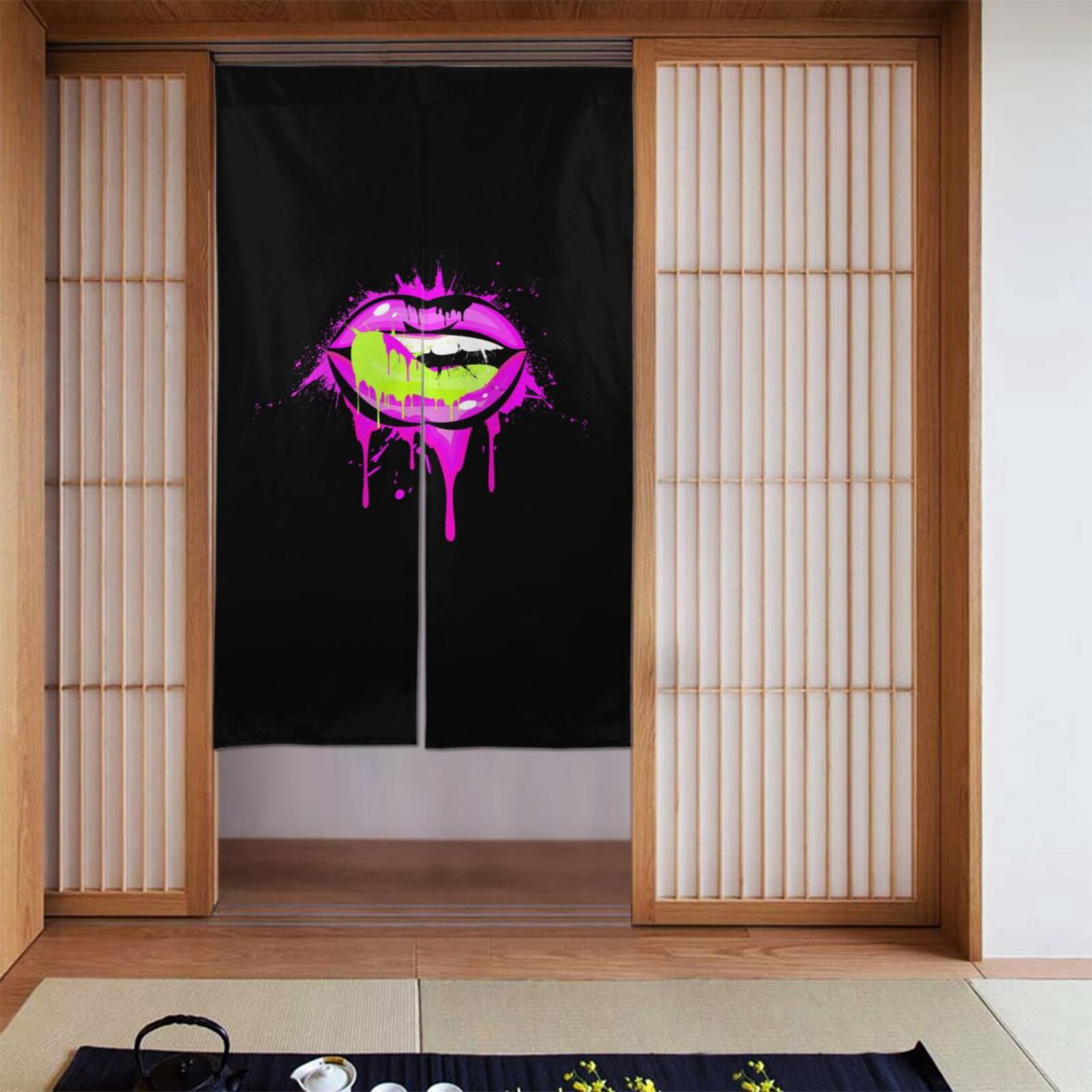 Doorway Drape Split Curtains, Smile Lips Art Room Divider Privacy Door ...